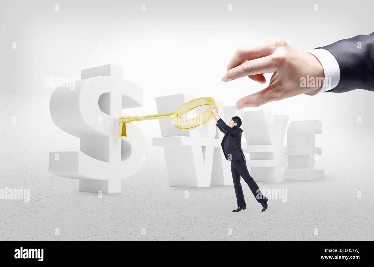 businessman putting a key on dollar currency Stock Photo - Alamy