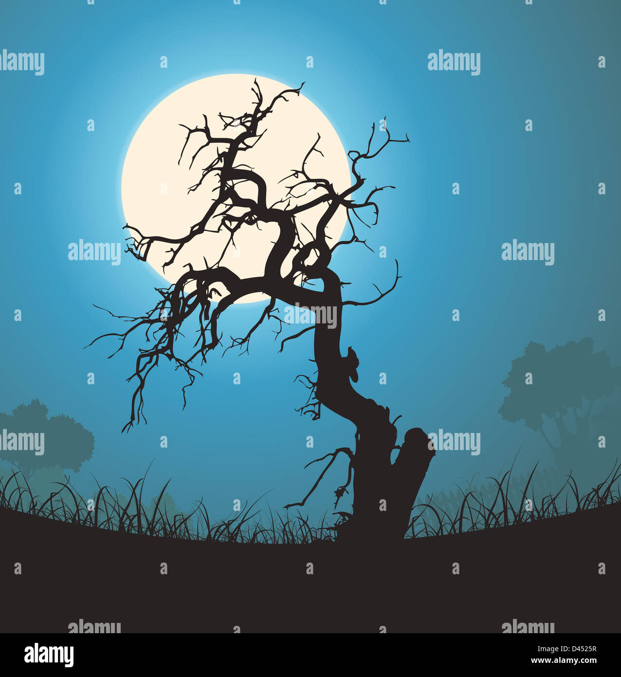 Illustration of a halloween frightening weirdly shaped dead tree inside ...
