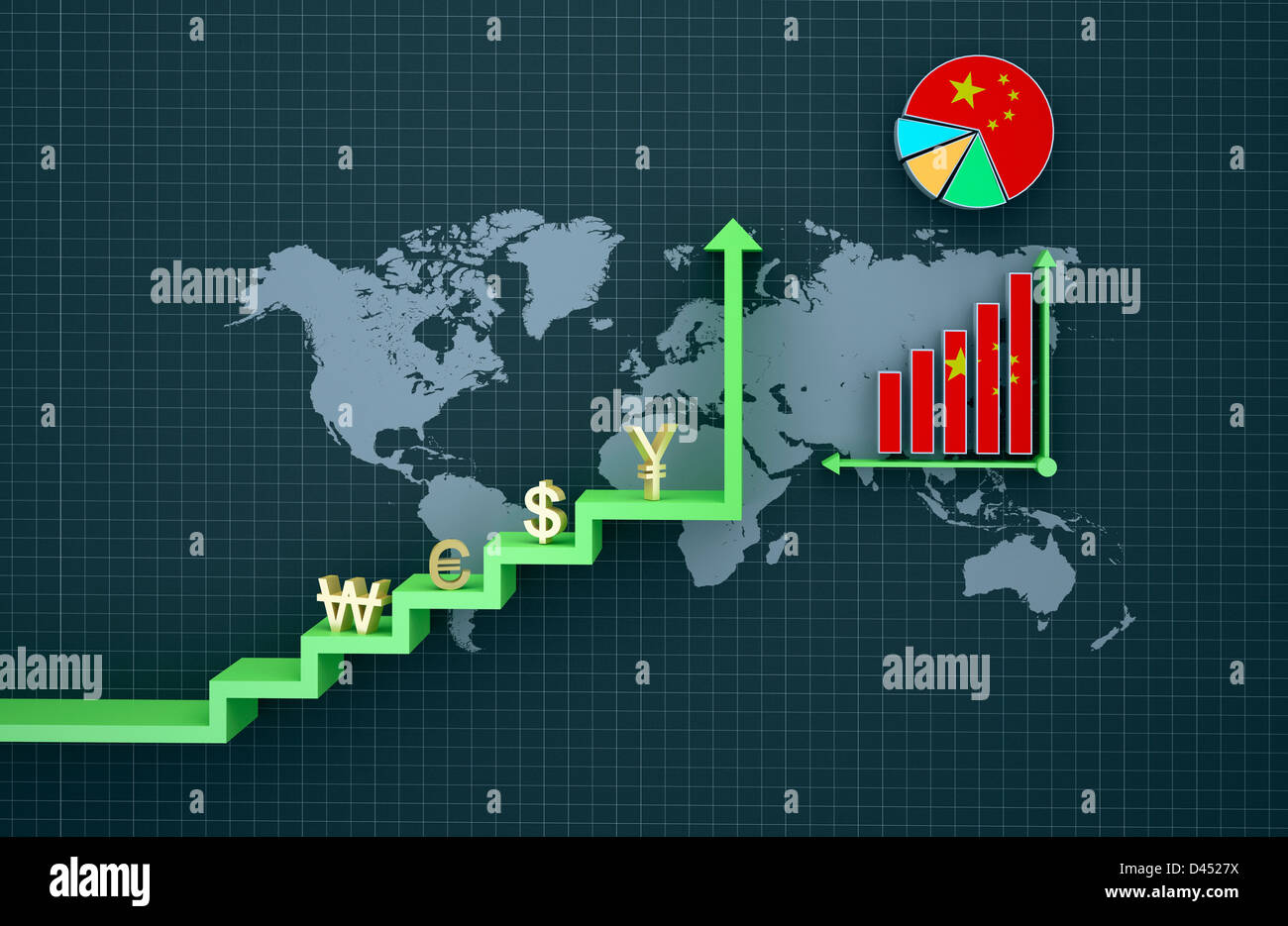 currencies on a rising arrow and graphs that shows strong Yuan(¥ Stock ...