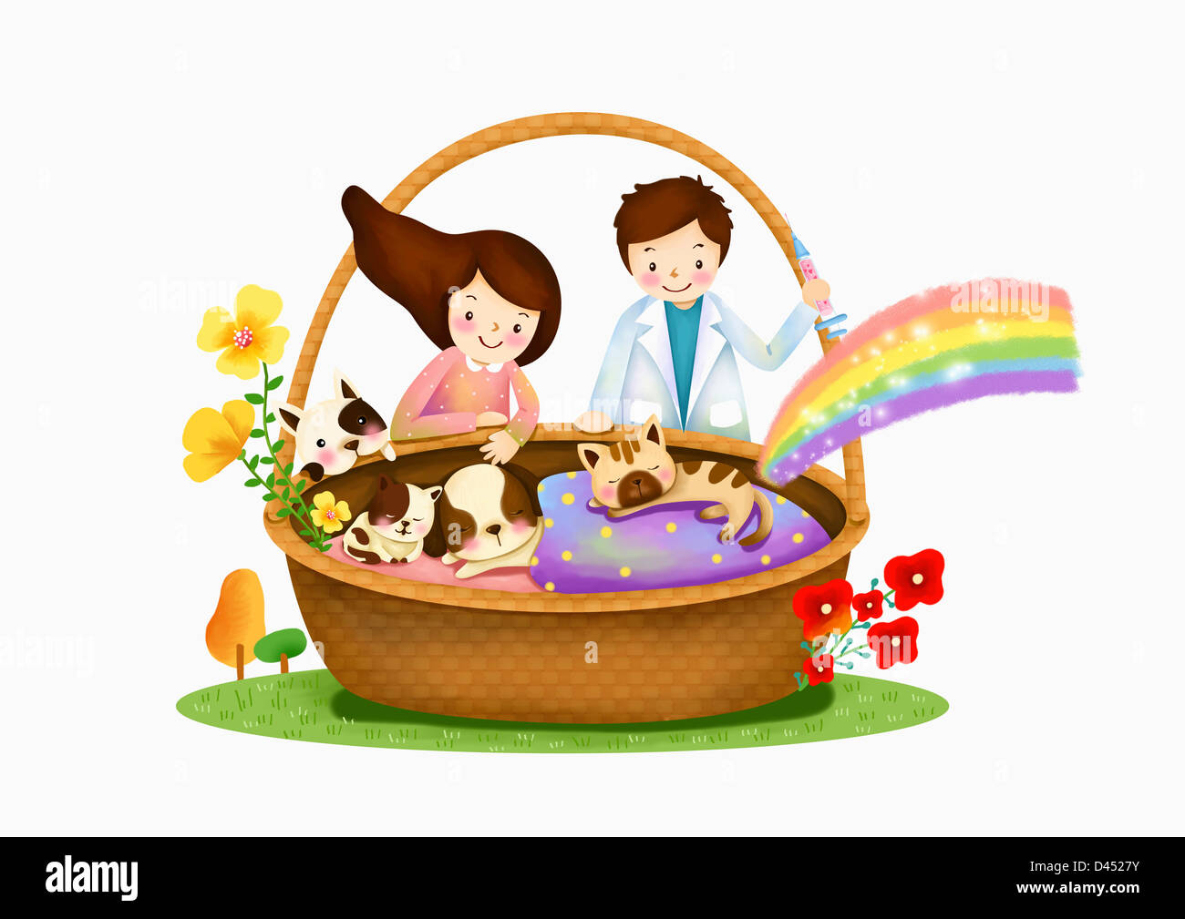 illustration of a girl with a vet Stock Photo - Alamy