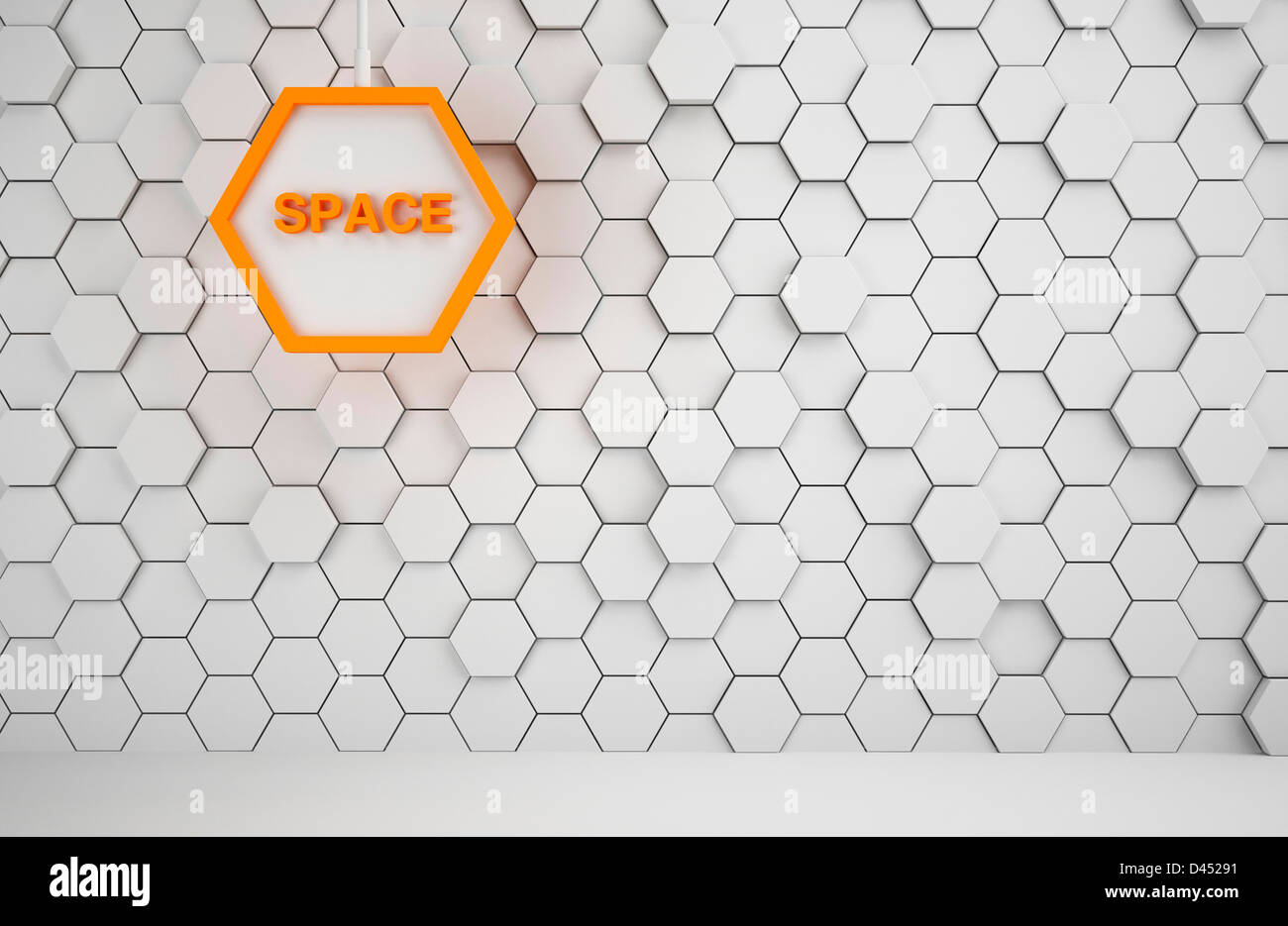 a wall made out of hexagons and a hexagon with space sign Stock Photo ...