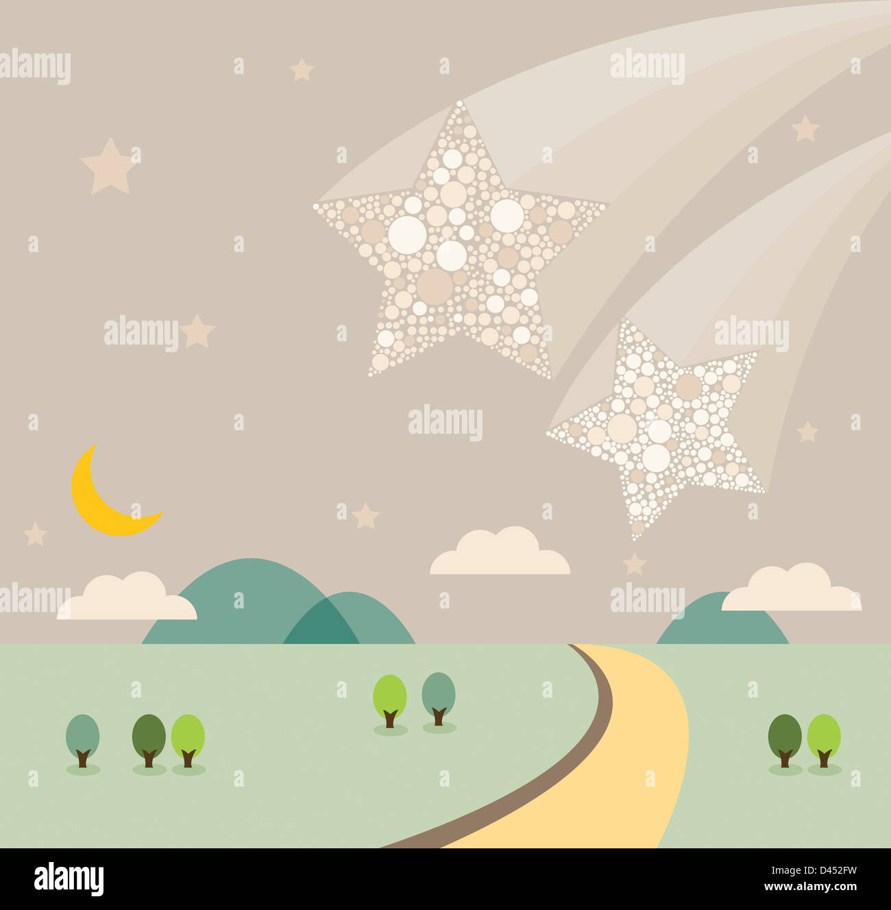 illustration of a field and big starts in the sky Stock Photo - Alamy