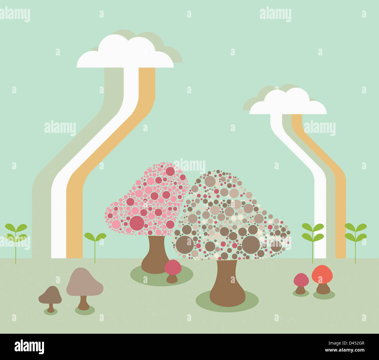 illustration of trees and clouds Stock Photo - Alamy
