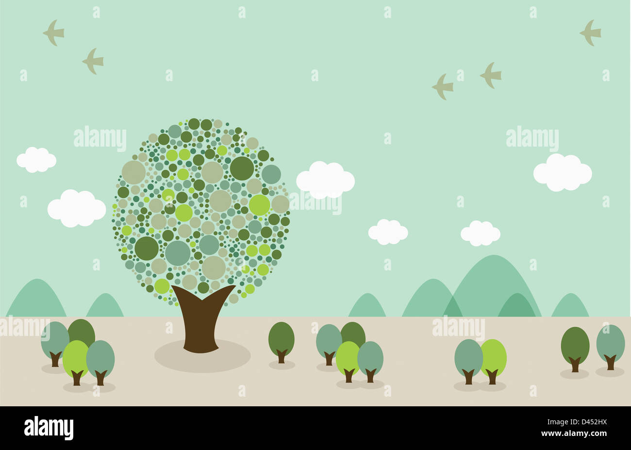 illustration of a big tree and other small trees Stock Photo - Alamy