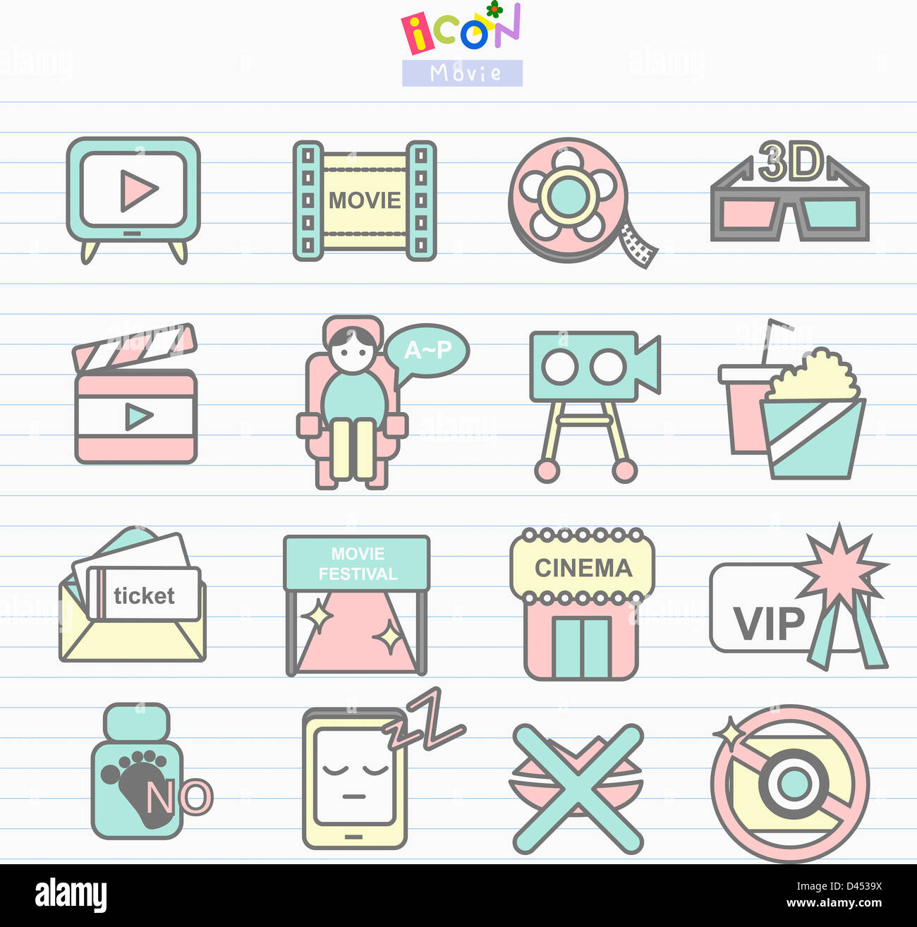 illustration of icons related to movie Stock Photo - Alamy