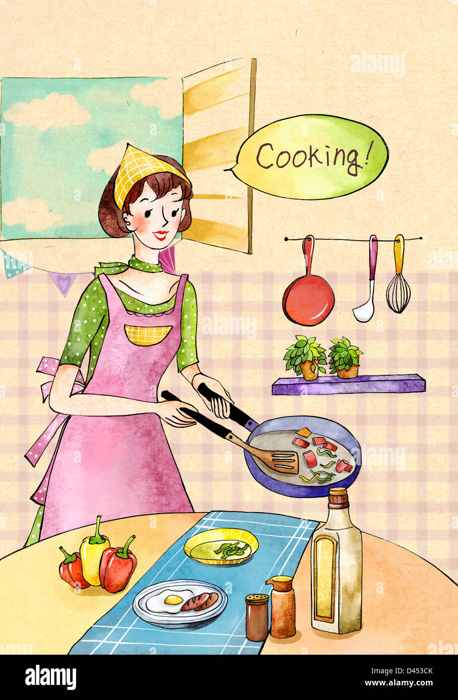 illustration images of a girl cooking Stock Photo - Alamy