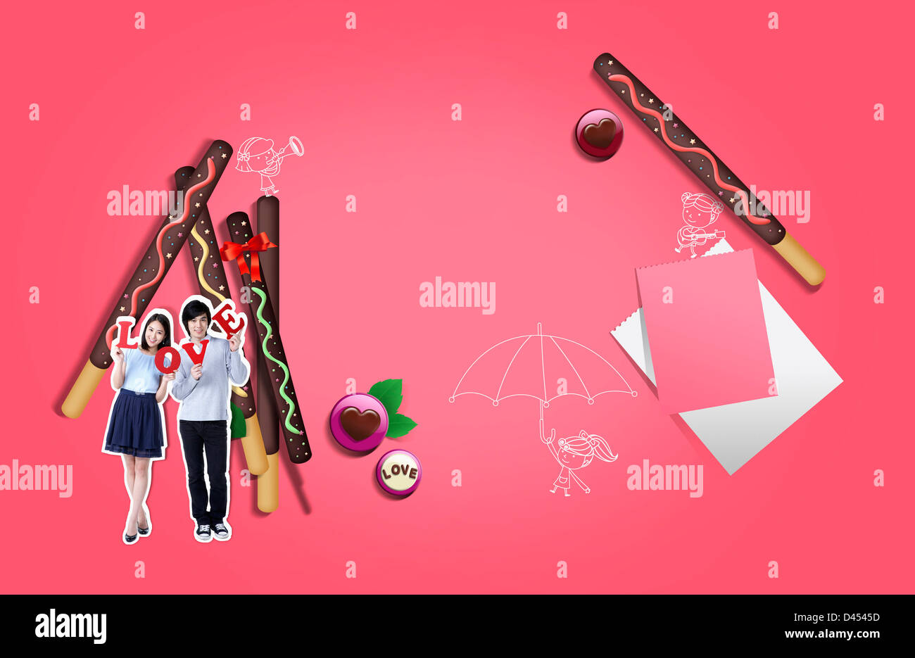 illustration of a pink letter and pepero in pink background Stock Photo ...