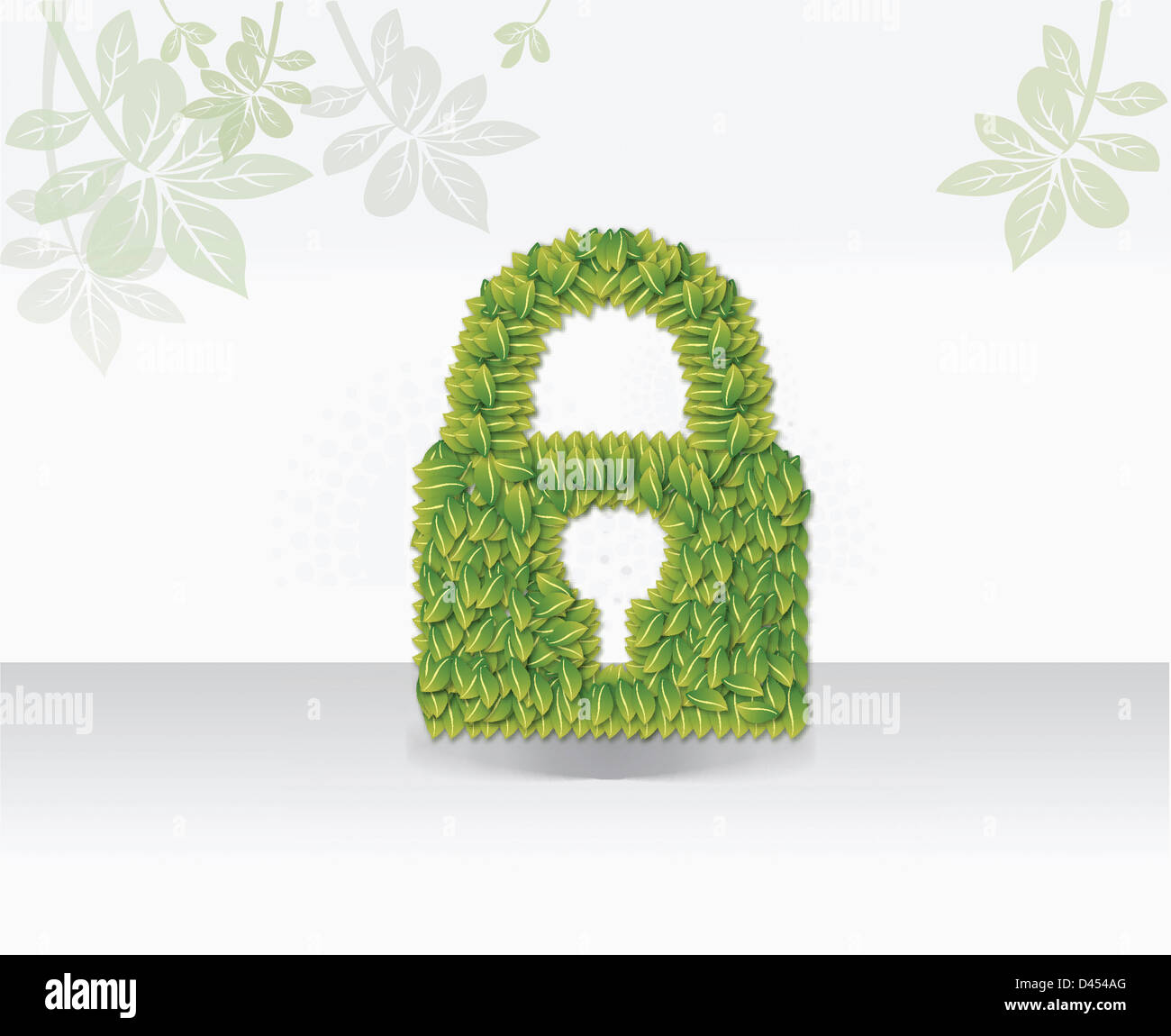 illustration of green lock made out of leaves Stock Photo - Alamy