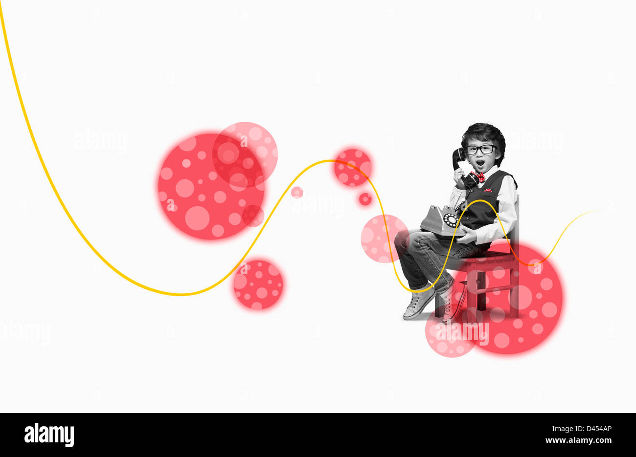 a boy answering a telephone in white background with design Stock Photo ...