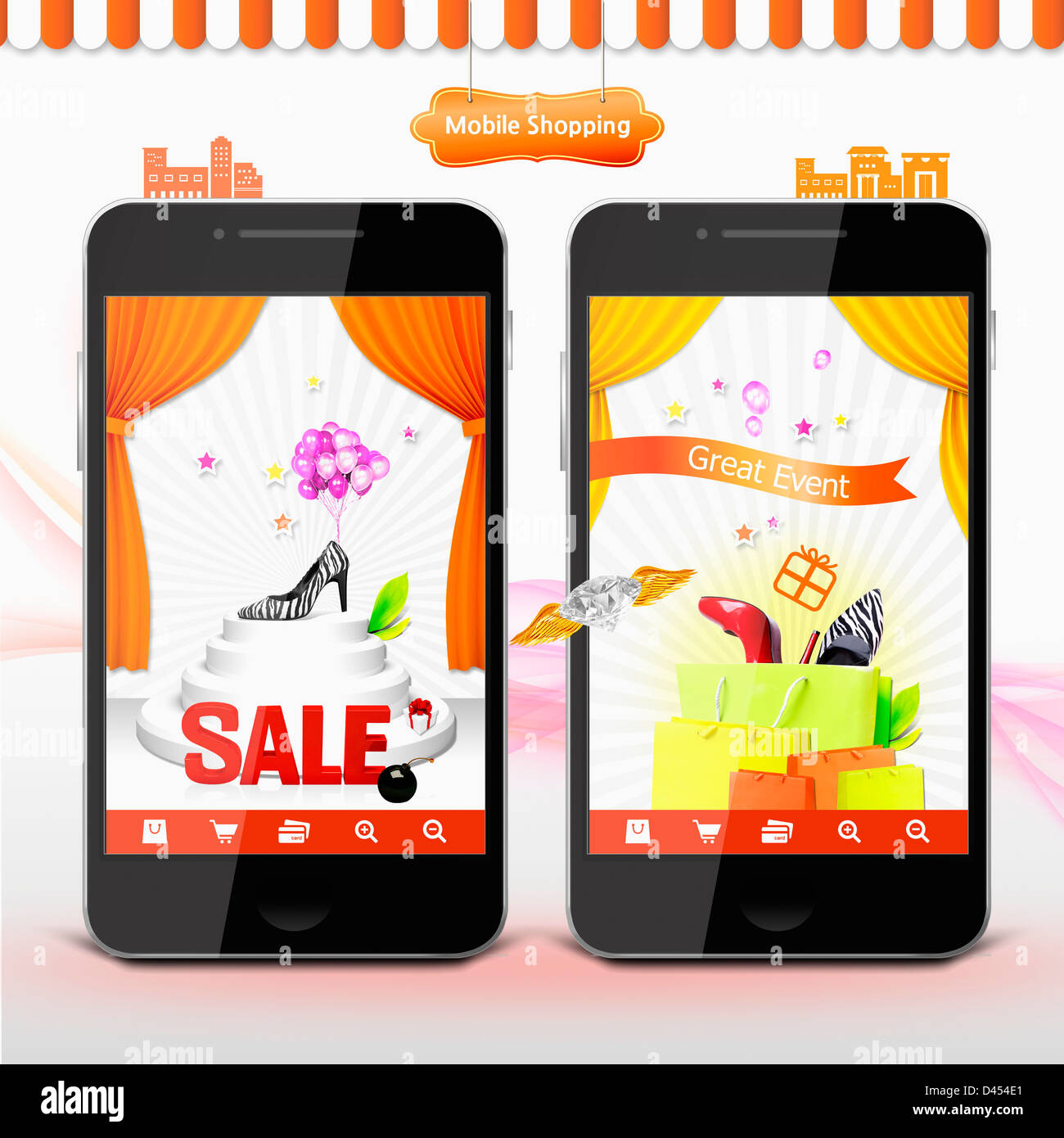 illustration of sale and events on mobile shopping screen Stock Photo ...