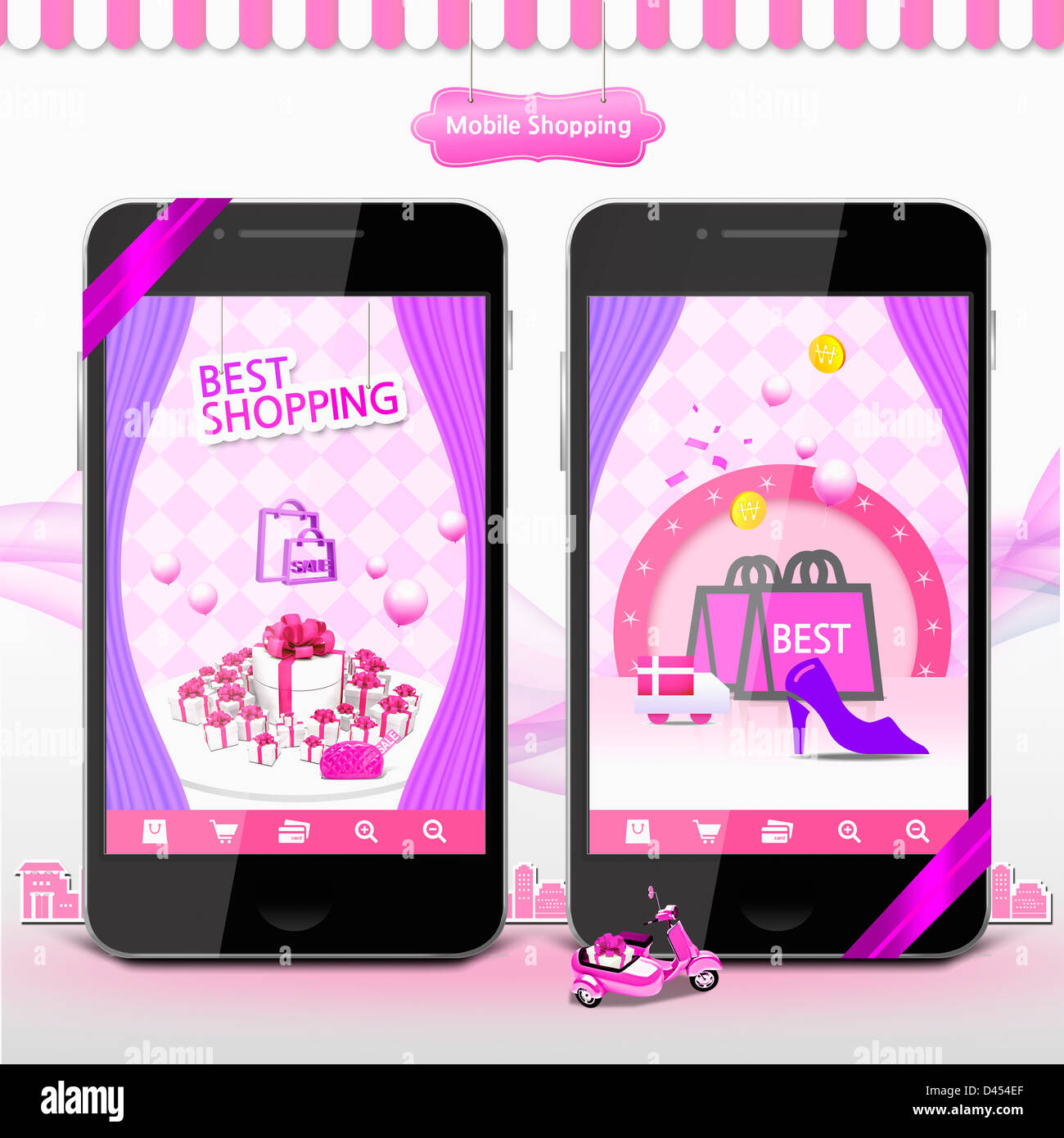 illustration of best shopping malls on mobile shopping screen Stock ...