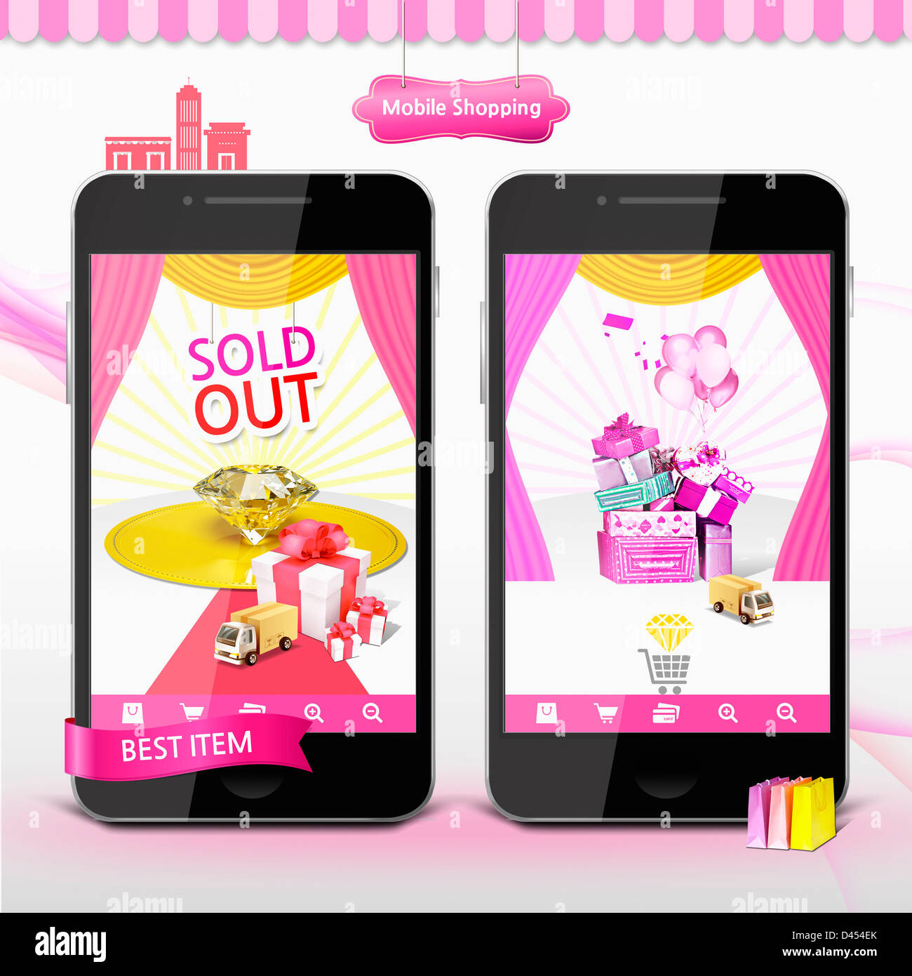 illustration of sold out on mobile shopping screen Stock Photo - Alamy