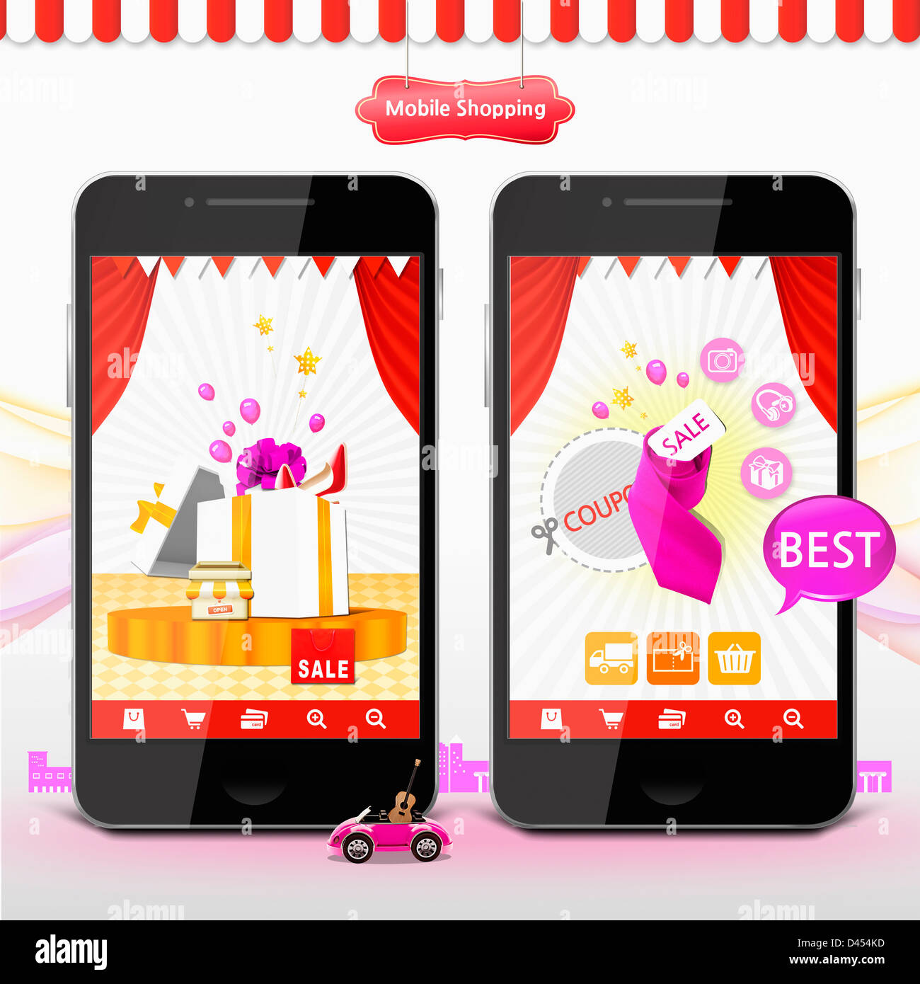 illustration of sale and coupon on mobile shopping screen Stock Photo ...