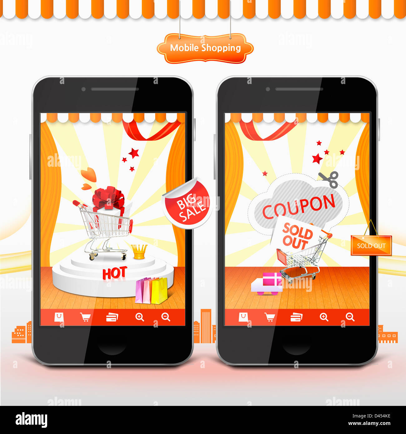 illustration of sale and coupon on mobile shopping screen Stock Photo ...