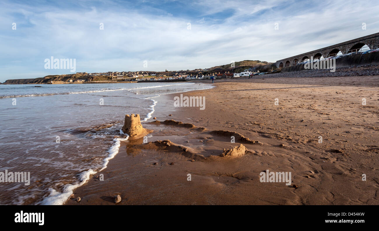 Spectacular beach and sand castle at Cullen, Moray, Scotland.UK. Europe ...