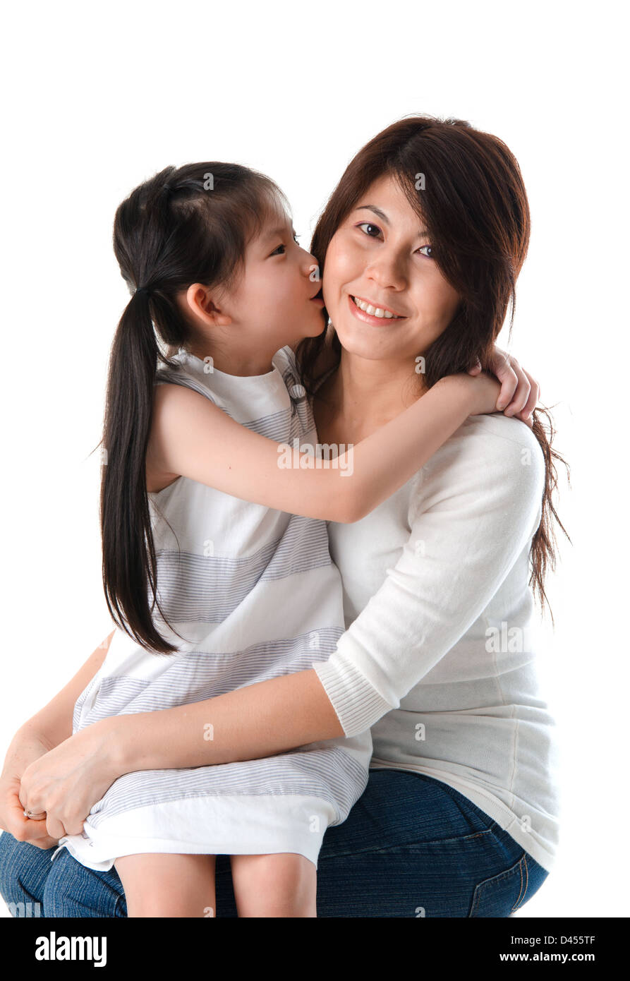 korean mother and her daughter with isolated background Stock Photo - Alamy