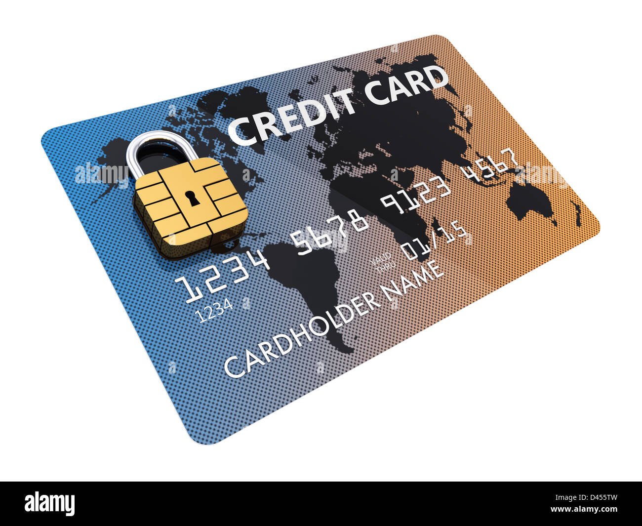 Generic credit card with security chip as padlock , isolated on white ...