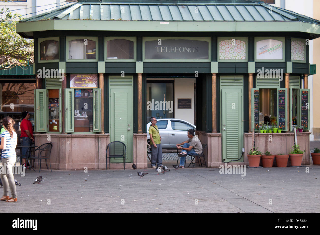 Food stand and telephone stand in Plaza de las Armas, Old San Juan ...