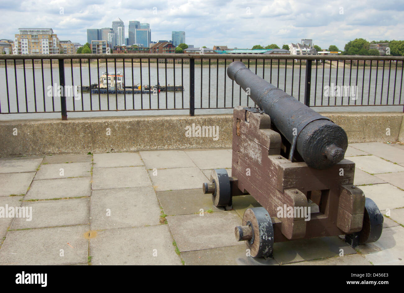 Cannon on the waterfront in Greenwich, London, England Stock Photo - Alamy