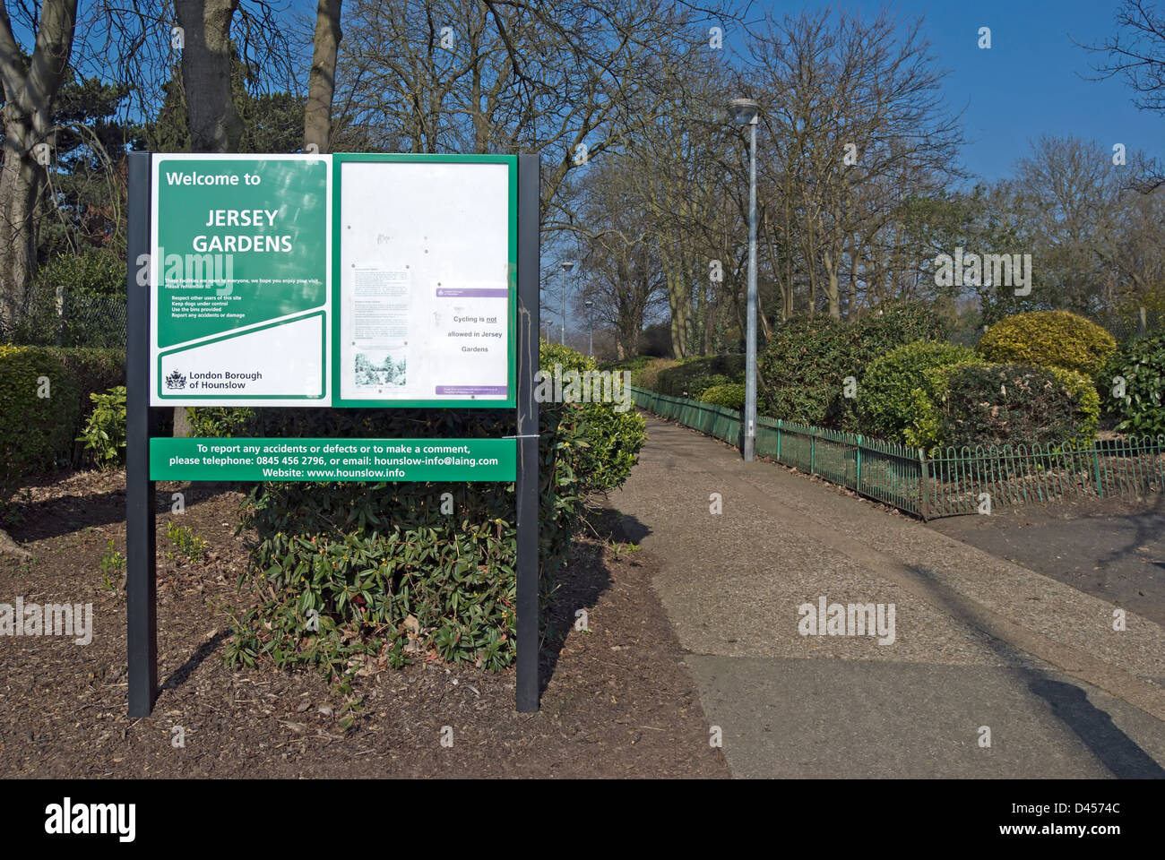 welcome to jersey gardens sign, hounslow, middlesex, england Stock ...