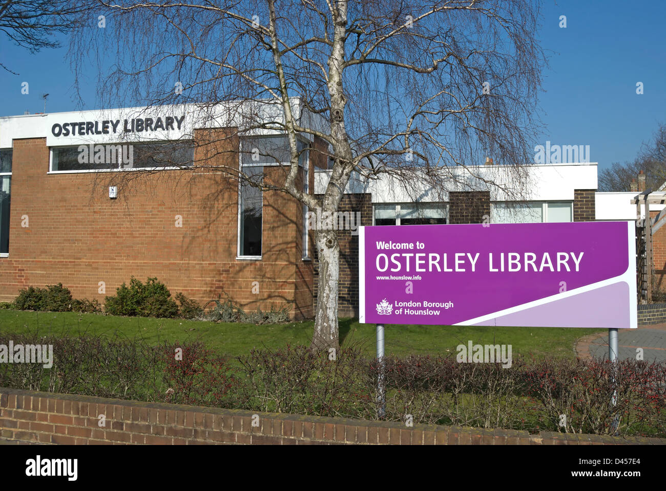 welcome to osterley library sign, with the library to the rear ...
