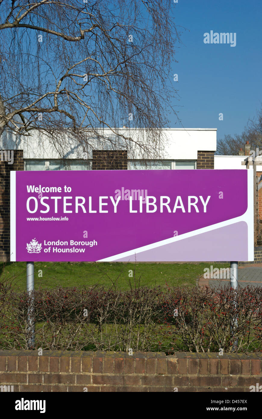 welcome to osterley library sign, with the library to the rear ...