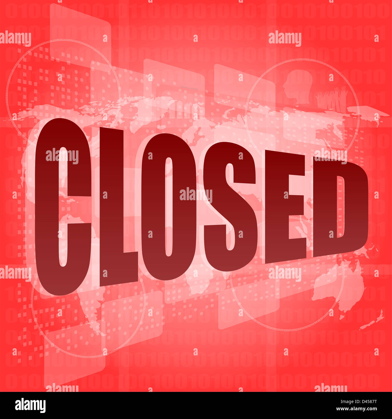 Safety concept: Closed word on digital touch screen background Stock ...