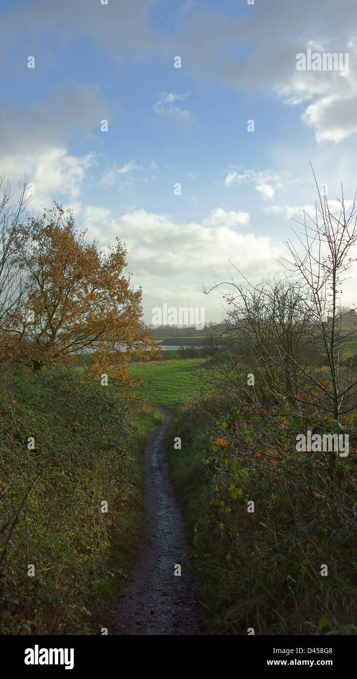 Normal British autumn day in the country side, with rain clouds, blue ...
