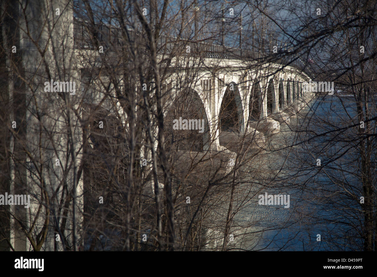 The MacArthur Bridge, commonly called the Belle Isle Bridge, spans part ...
