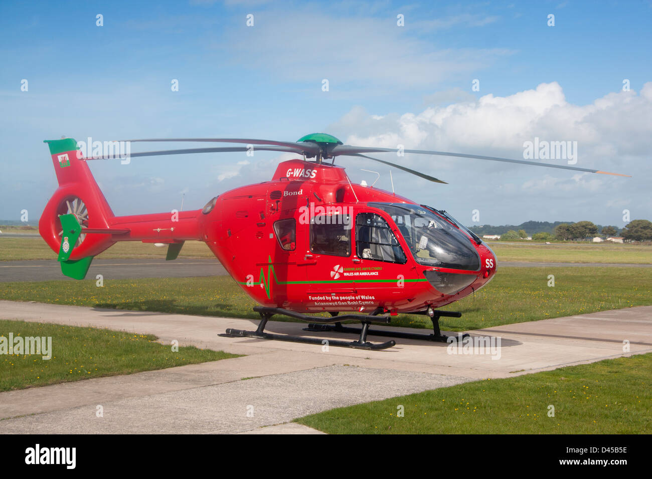 Wales Air Ambulance helicopter parked at Caernarfon Airport Gwynedd ...