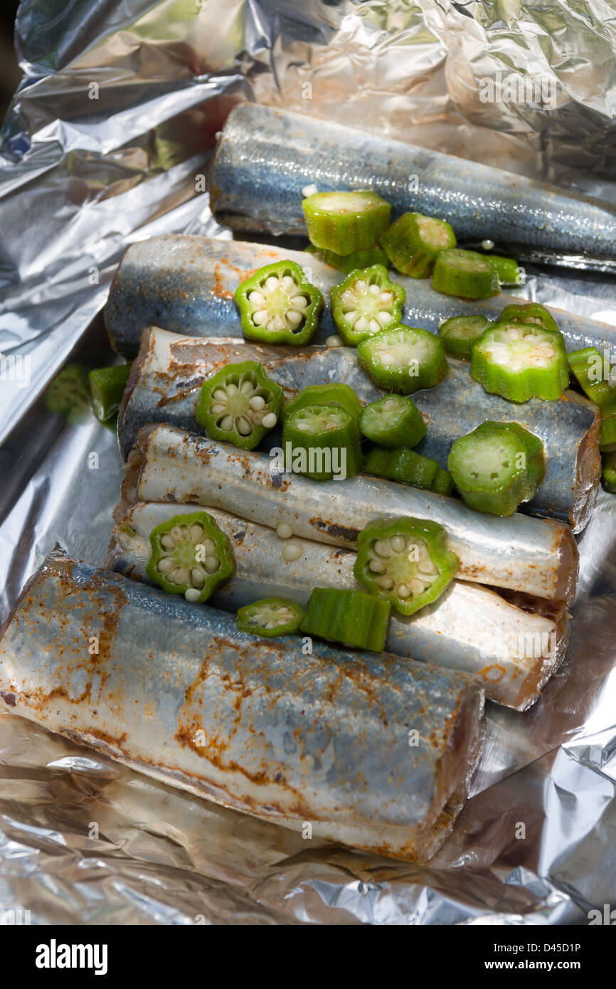 Fresh fish cooked with okra by the fishermen at Carr's Bay, Montserrat ...