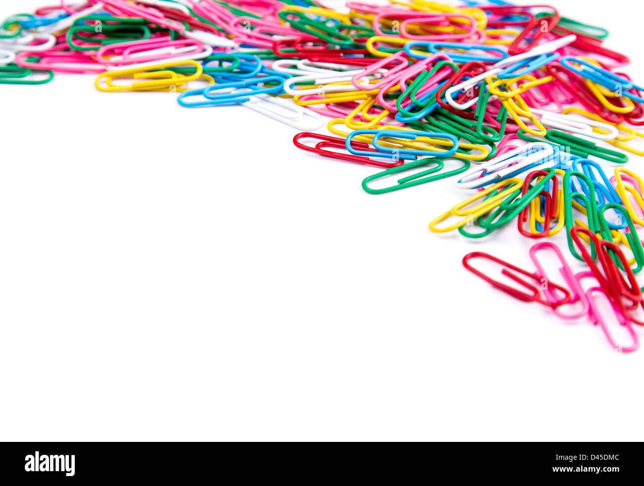 Multicolored paper clips isolated on white background with copy space ...