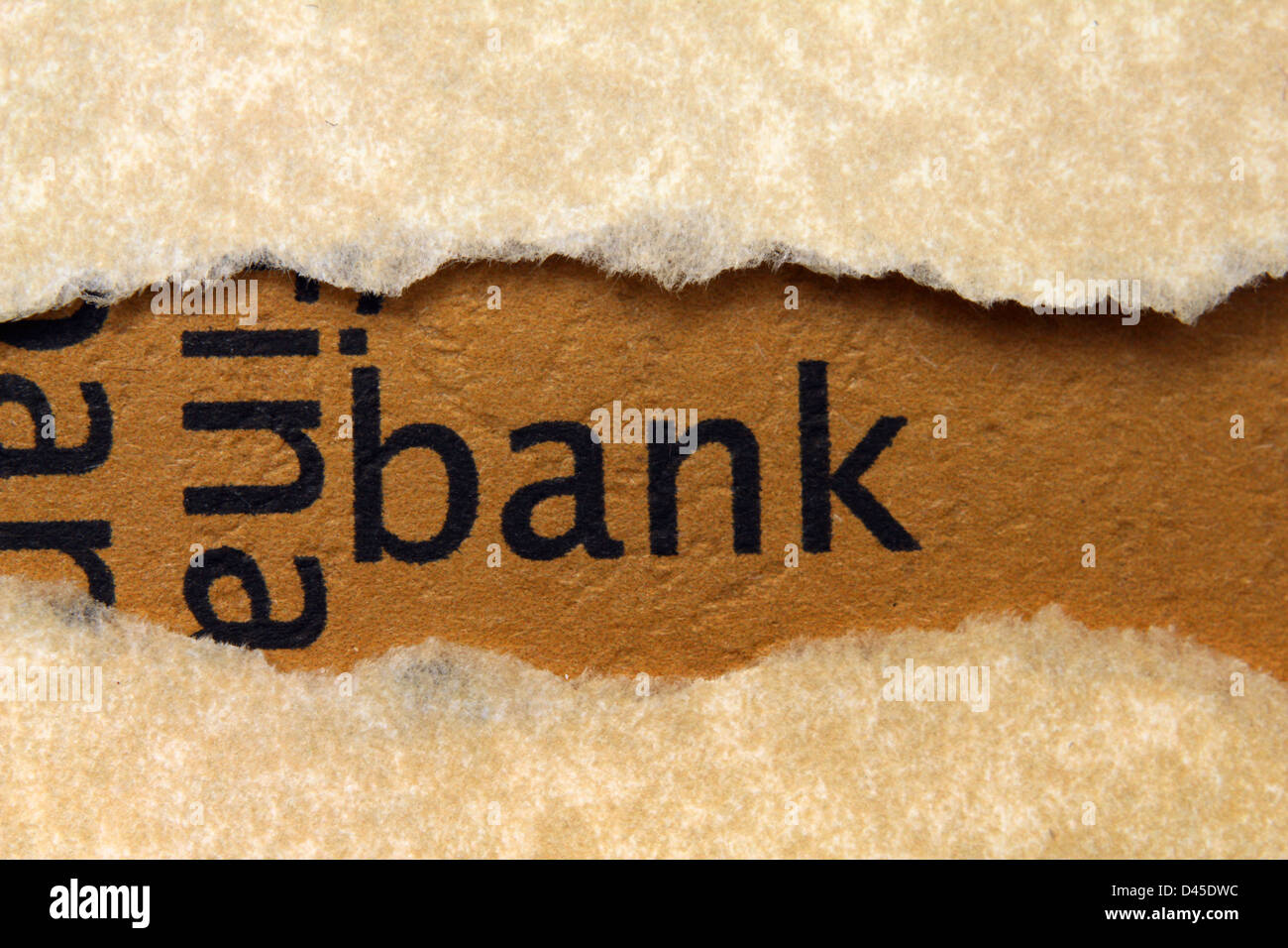 Bank text on paper hole Stock Photo - Alamy