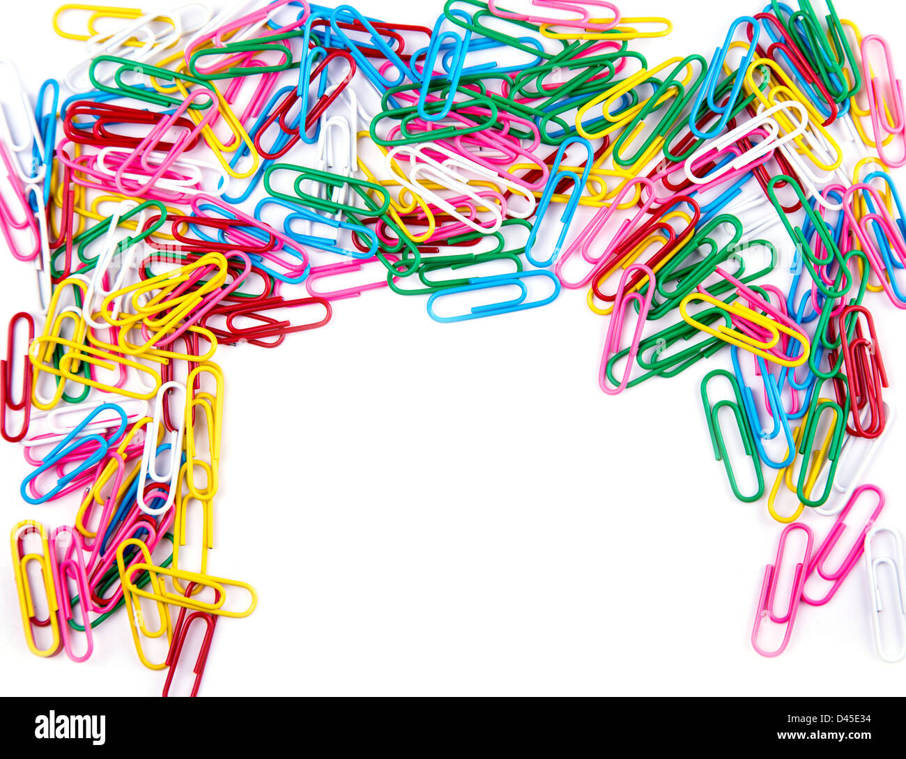 Multicolored paper clips isolated on white background with copy space ...