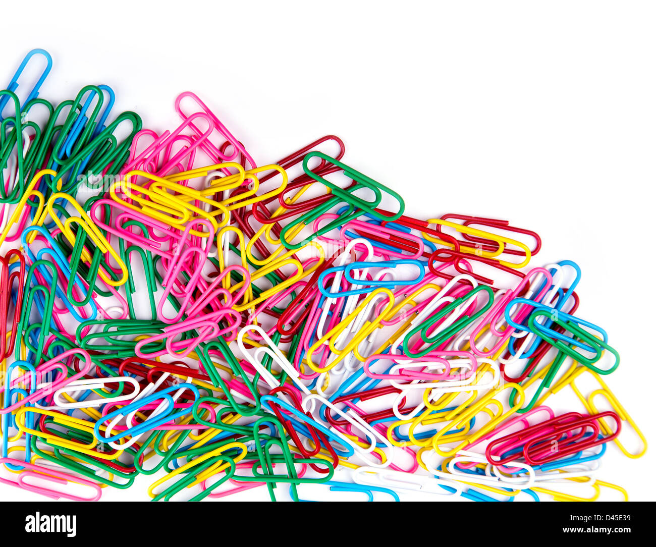 Multicolored paper clips isolated on white background with copy space ...