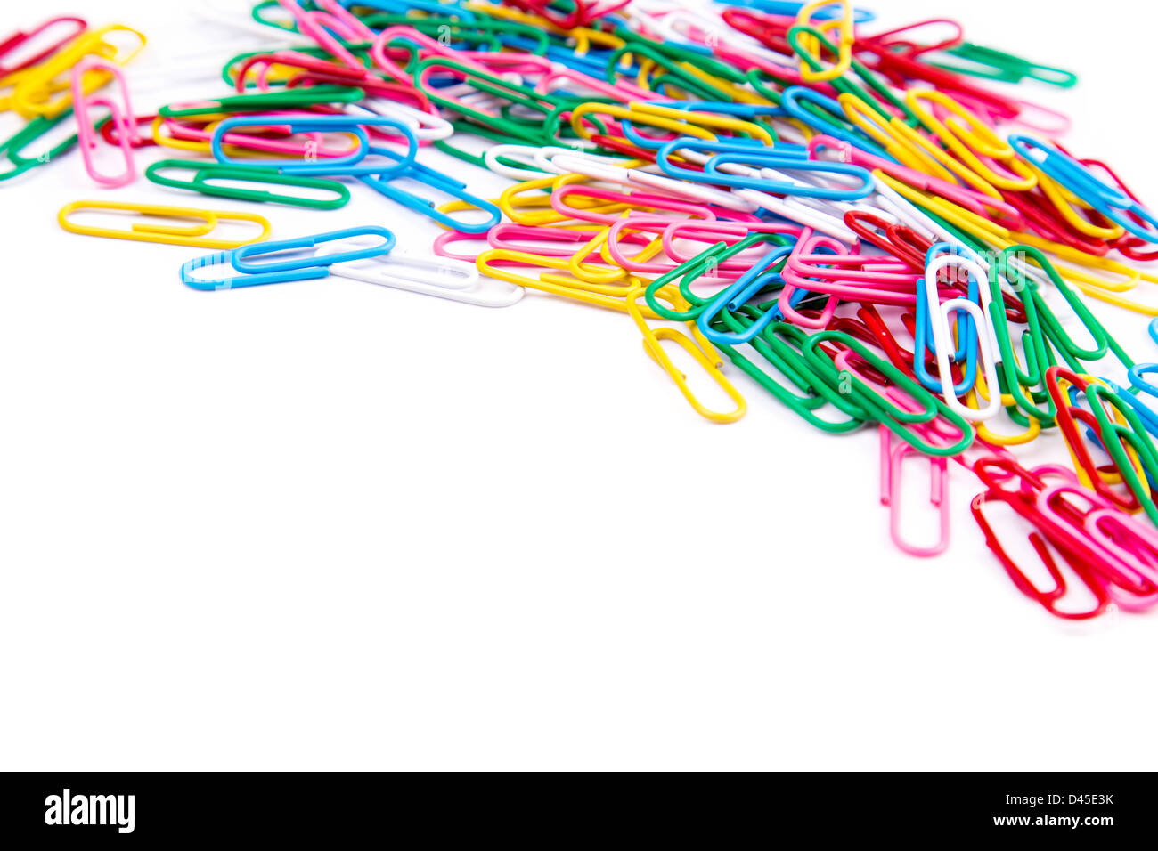 Multicolored paper clips isolated on white background with copy space ...