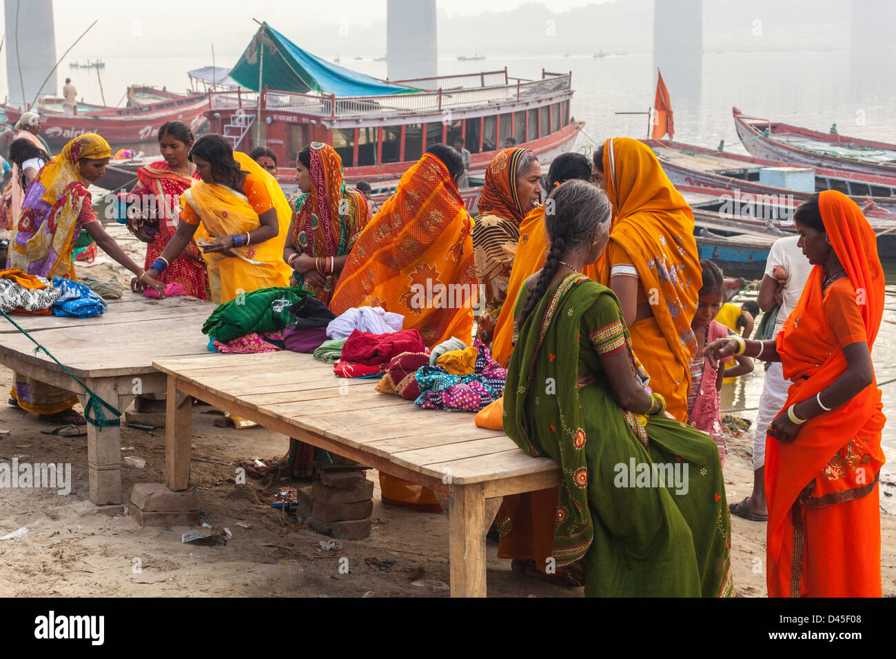 group of women by the Ganges River, Varanasi, India Stock Photo - Alamy