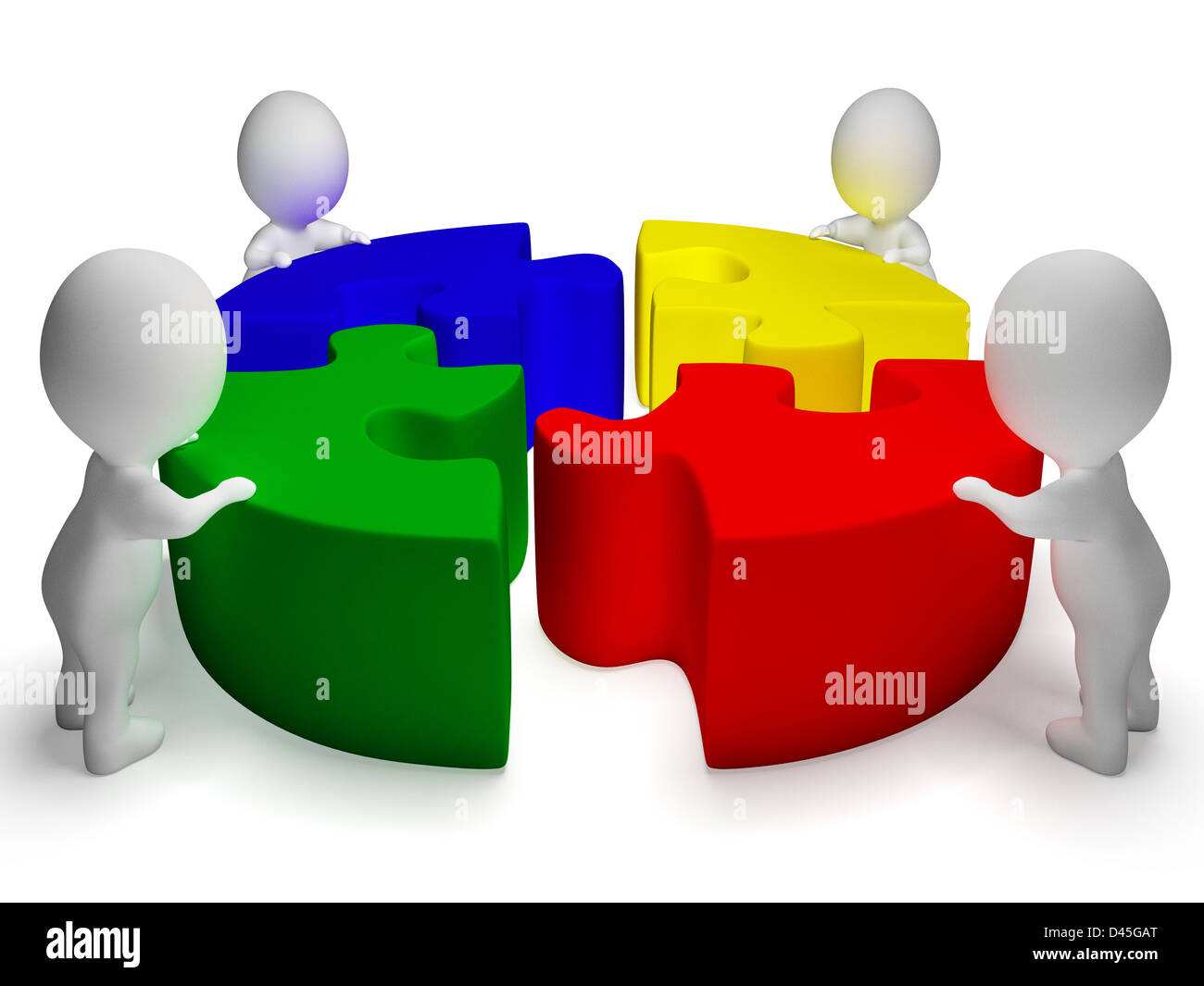 Puzzle Solved And 3d Characters Showing Unity And Cooperation Stock ... Puzzle Solved And 3d Characters Showing Unity And Cooperation Stock ...
