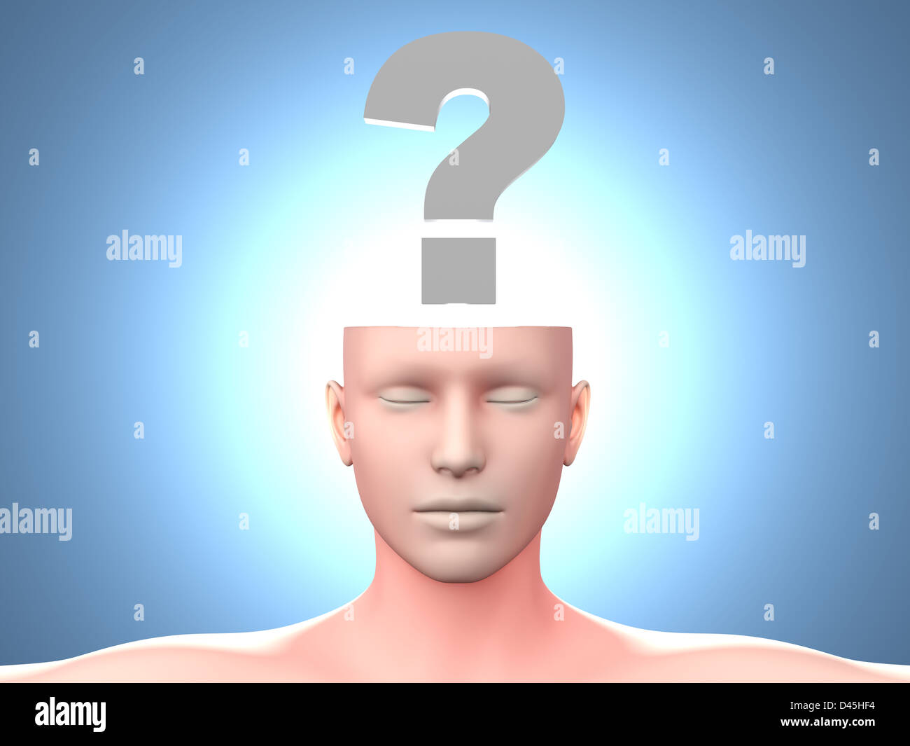 A generic questioning person. Question mark in the head. 3D rendered ...