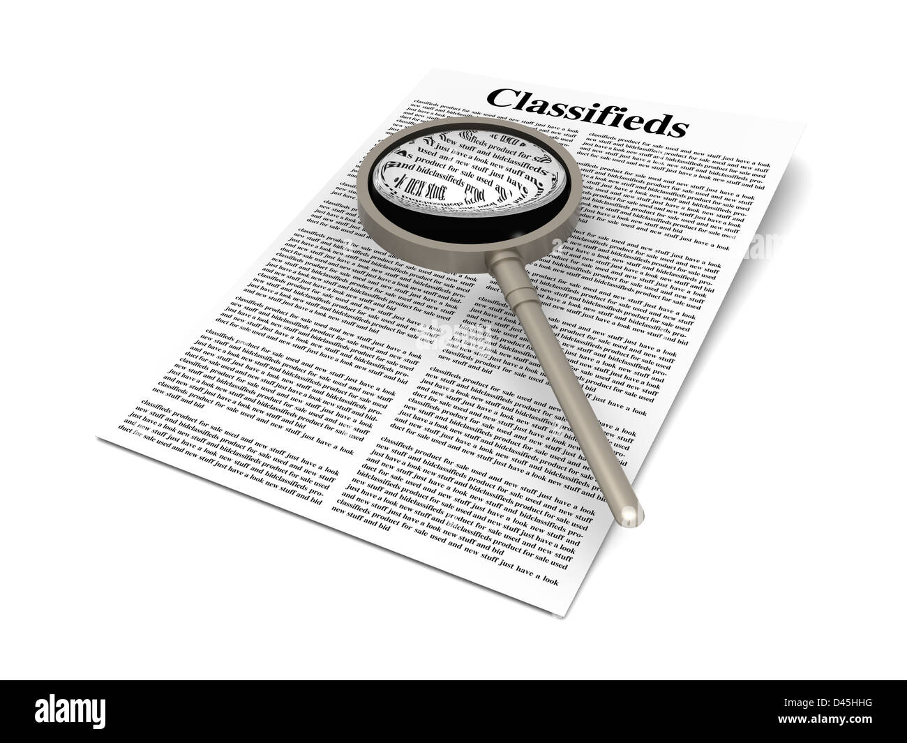 3D rendered Illustration. A sheet of classifieds. Isolated on white ...