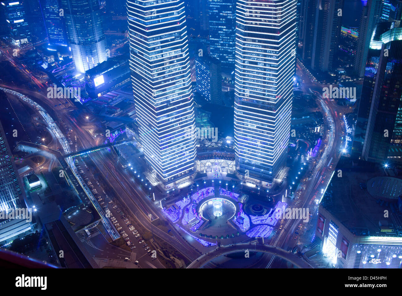 Shanghai night skyline at Lujiazui in holiday,business district of ...