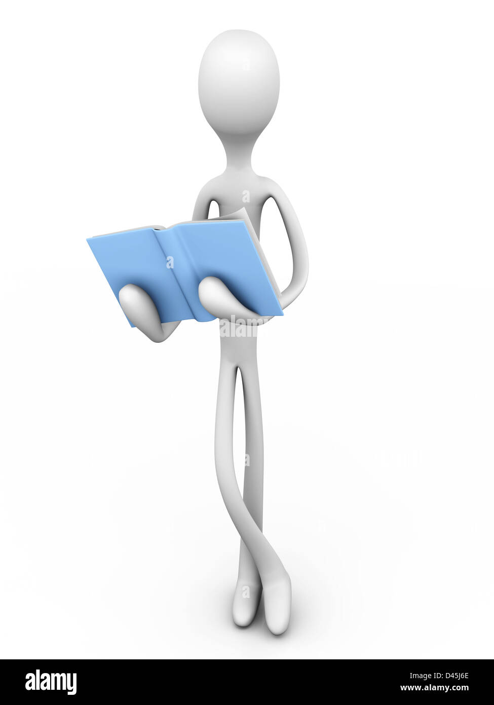 A cartoon figure reading a book while lying on the floor. 3D rendered ...