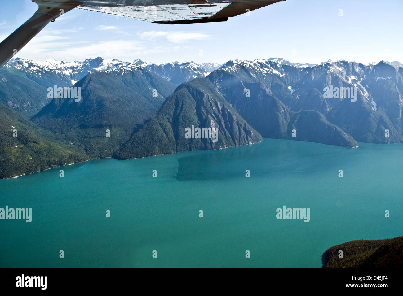 An aerial view of the fjords of King Island in Burke Channel, in the ...