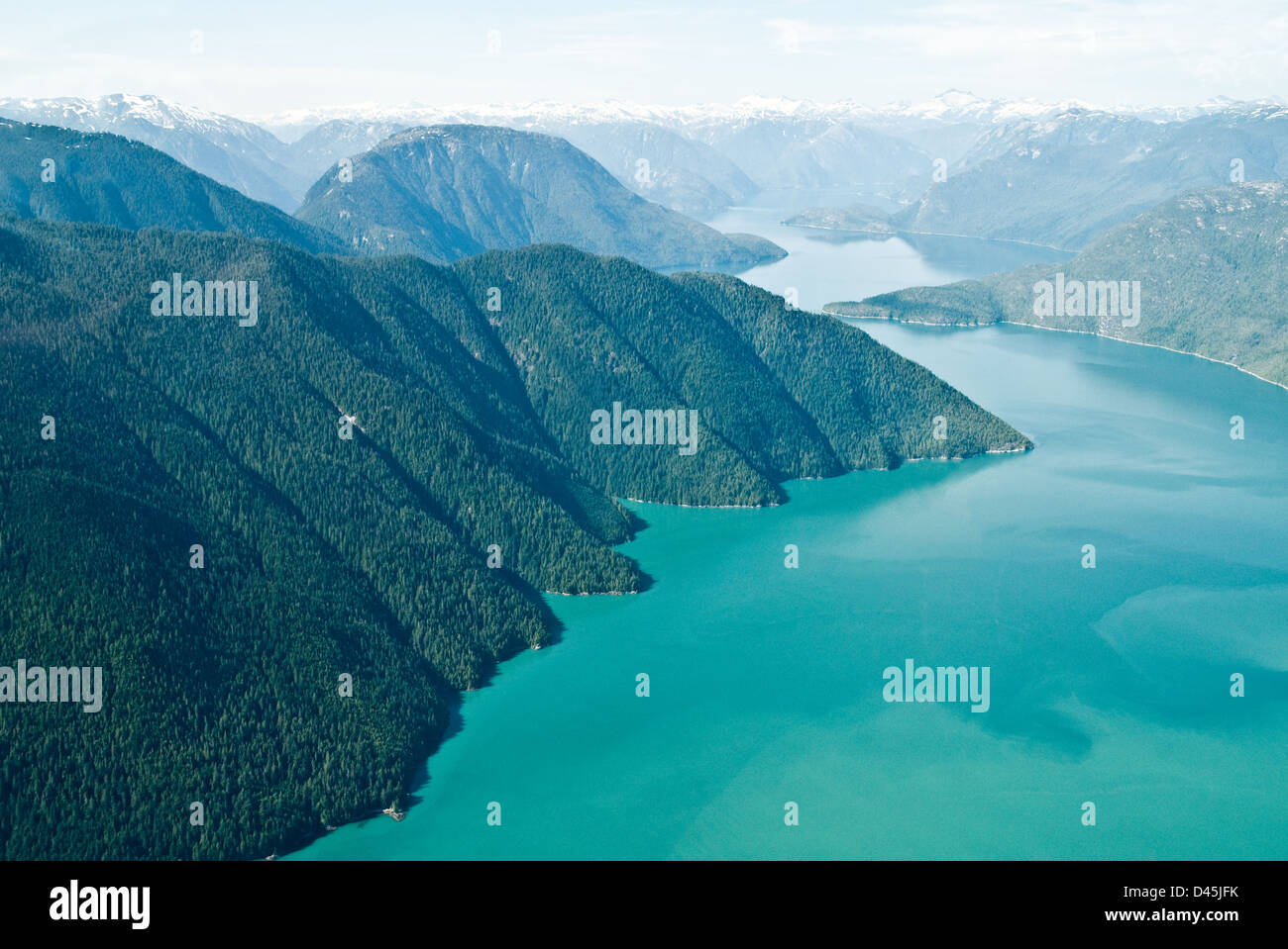 An aerial view of fjords in Labouchere Channel, in the Great Bear ...