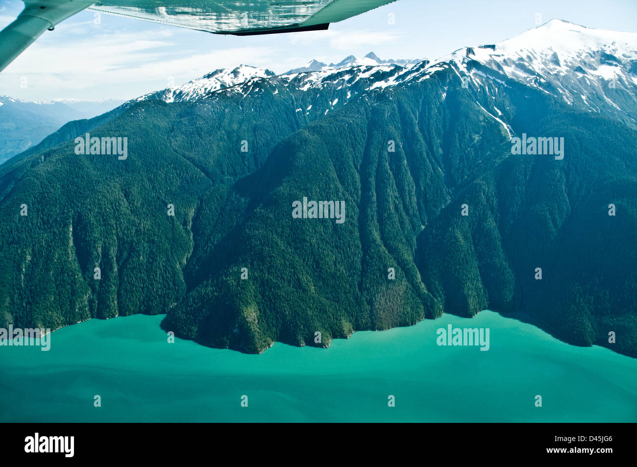 An aerial view of the fjords of King Island in Burke Channel, in the ...