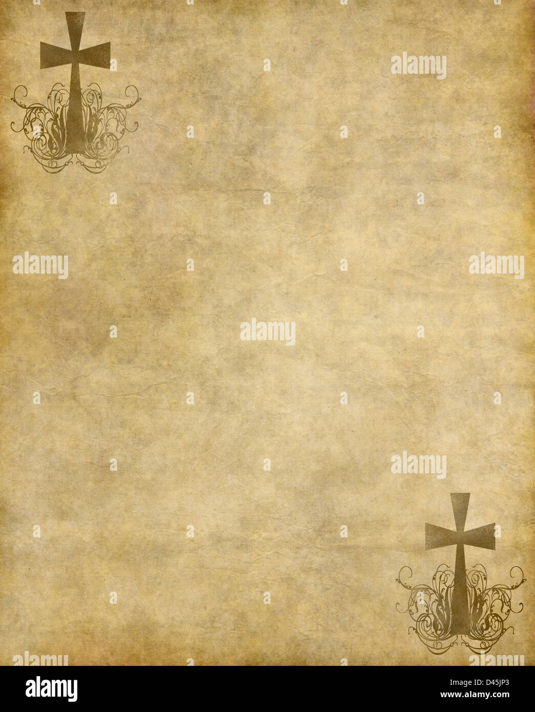 christian cross on old paper or parchment background texture Stock ...