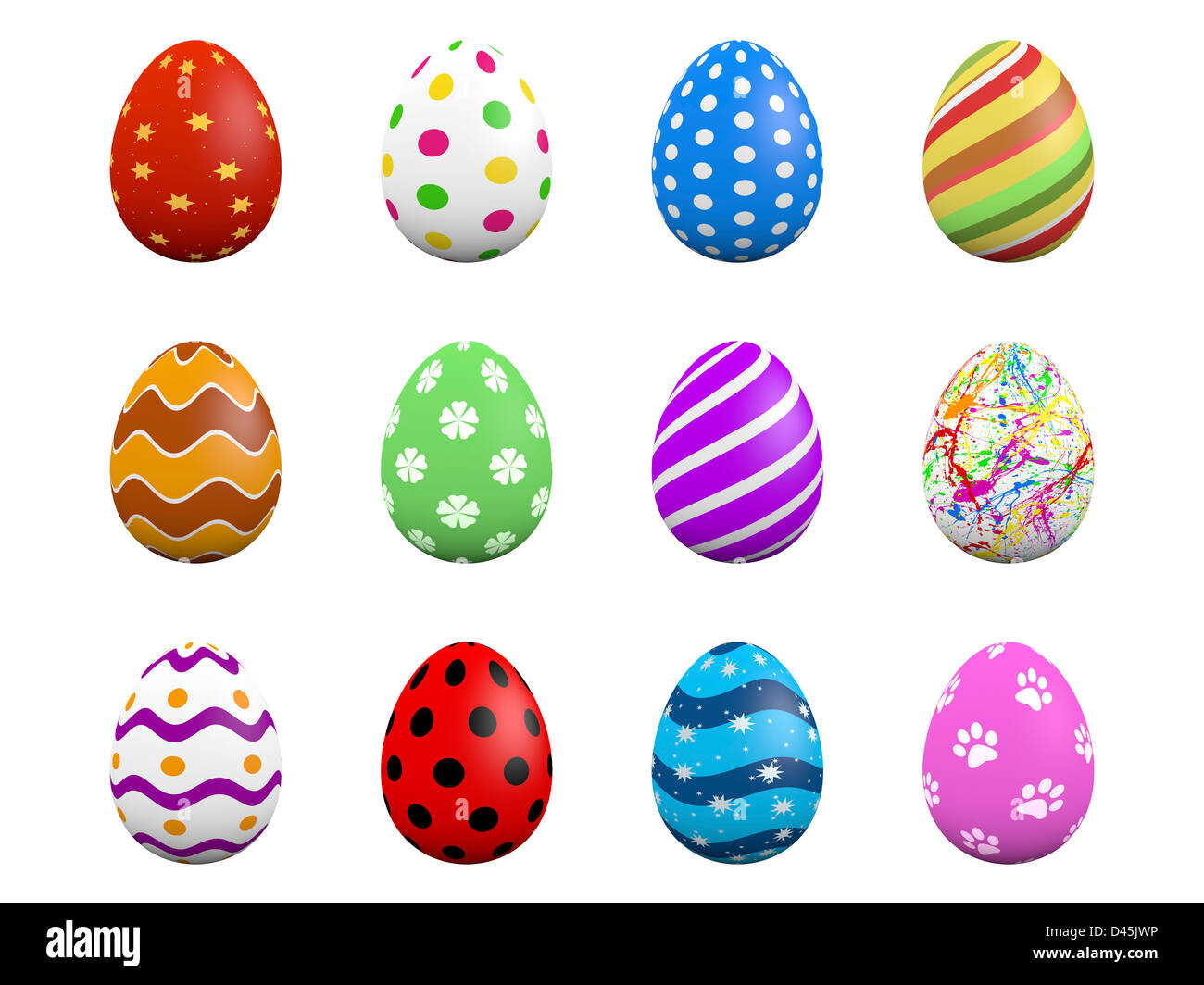 Set of twelve easter eggs isolated on white (3D render Stock Photo - Alamy