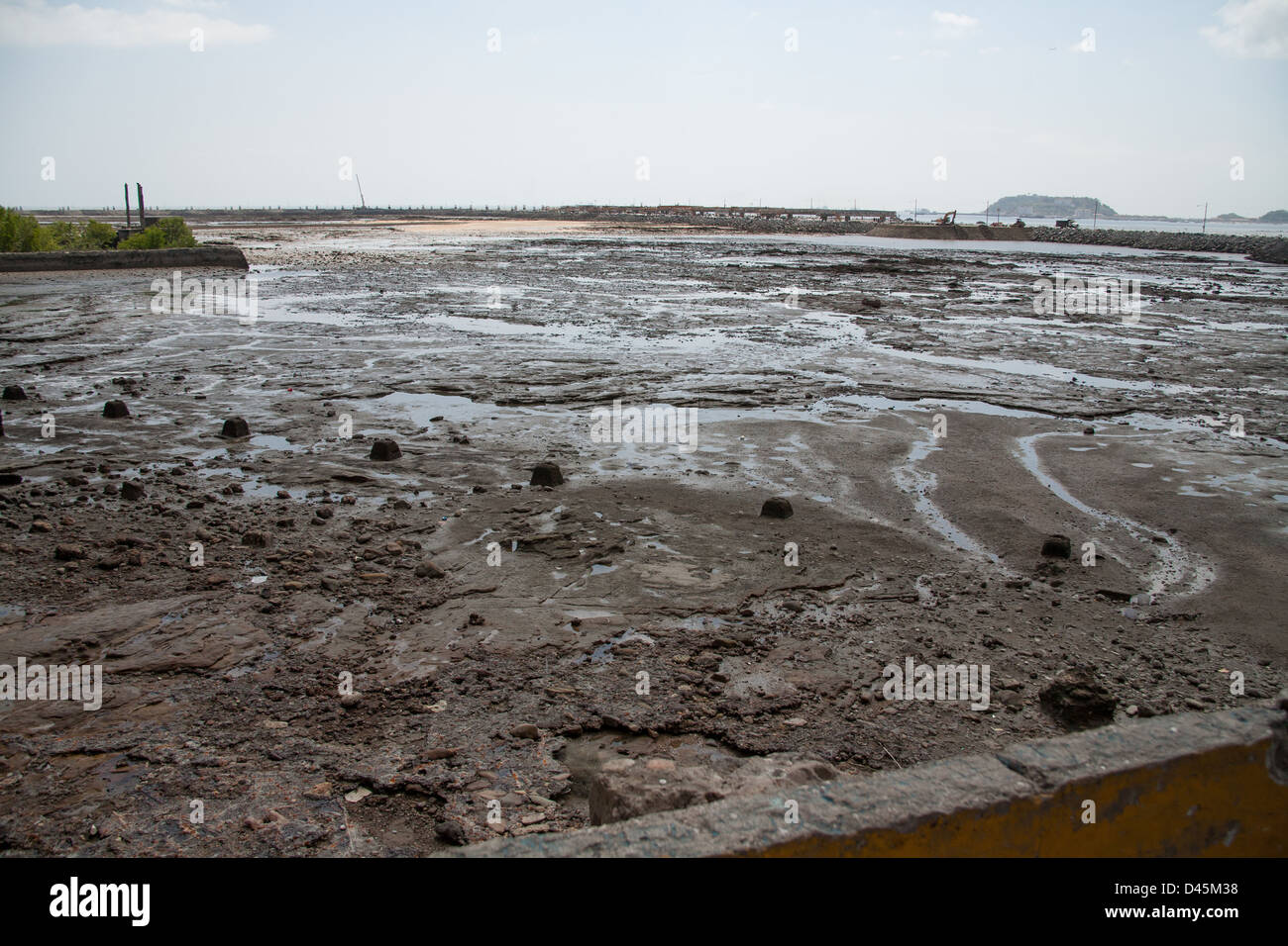 Drained bay area in Panama City for new construction and bridge Stock ...