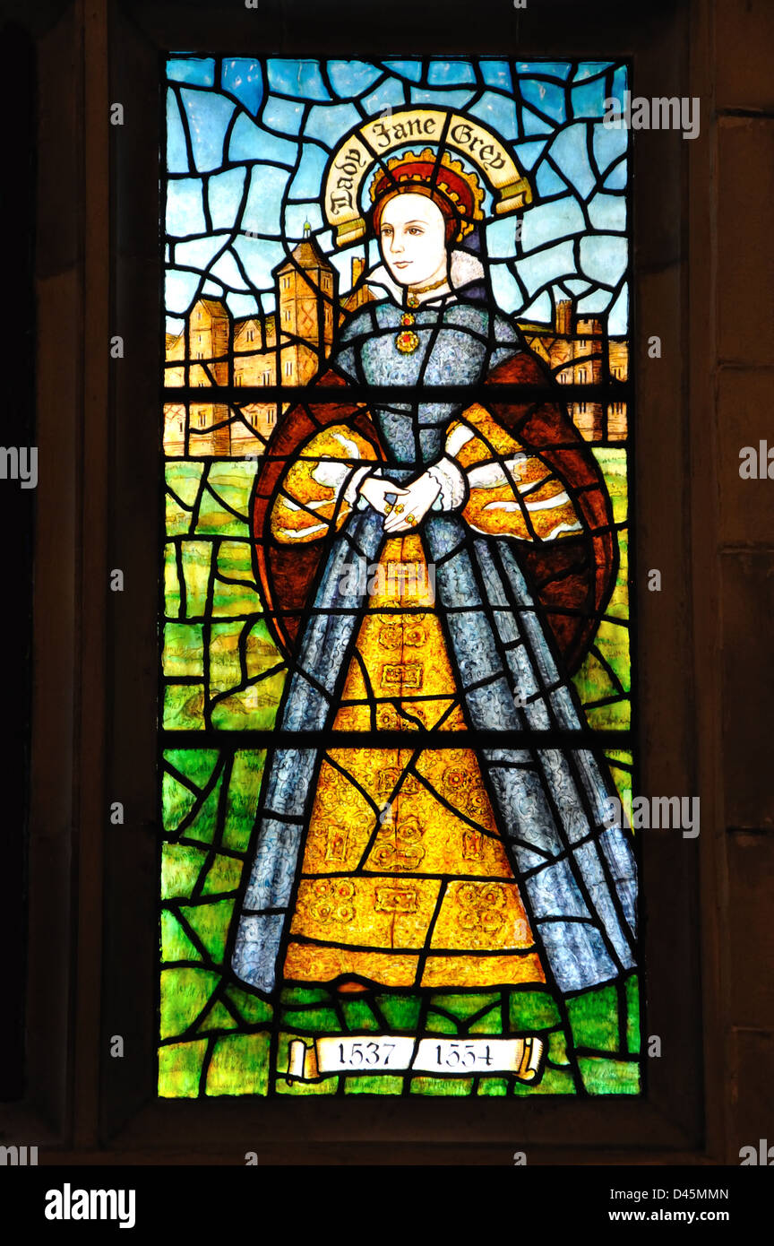 stained glass window of Lady Jane Grey, the Nine Days Queen, Bradgate ...