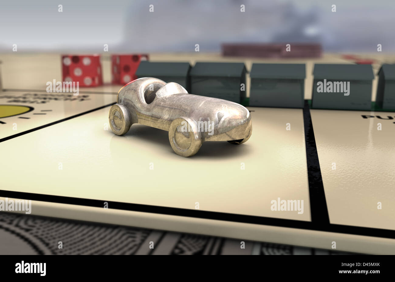 A boardgame car resemblance closeup with recognisable monopoly figures ...